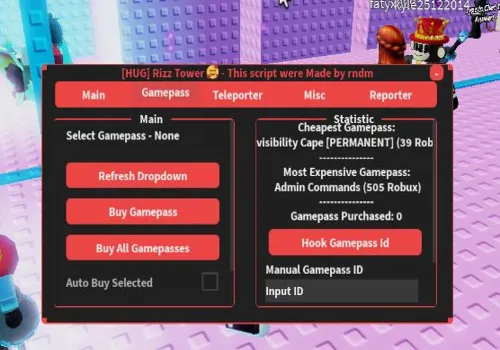 Rizz Tower script - (kill all edaters) - Roblox-Scripter