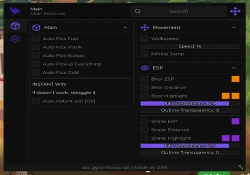 RV Chaos script - (INF gold, Auto Pick Up, ESP, Walkspeed modifier ...